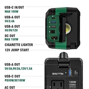 SOLVTIN 224Wh Portable Power Station with 2500A Jump Starter, Lithium Battery Backup with 120W AC Outlet, PD100W USB-C Bilateral Port, LED Light, Power Bank for Camping Home Office (Traveler 240)