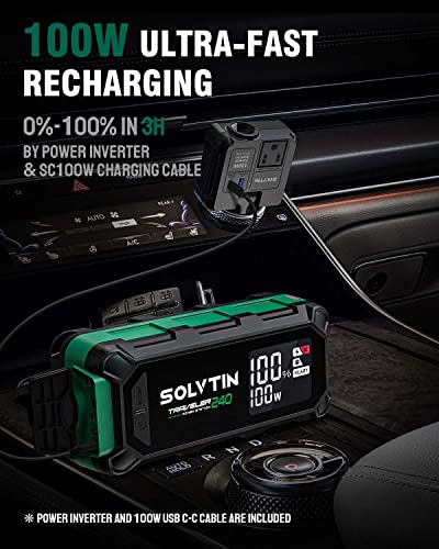 SOLVTIN 224Wh Portable Power Station with 2500A Jump Starter, Lithium Battery Backup with 120W AC Outlet, PD100W USB-C Bilateral Port, LED Light, Power Bank for Camping Home Office (Traveler 240)