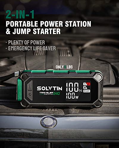 SOLVTIN 224Wh Portable Power Station with 2500A Jump Starter, Lithium Battery Backup with 120W AC Outlet, PD100W USB-C Bilateral Port, LED Light, Power Bank for Camping Home Office (Traveler 240)