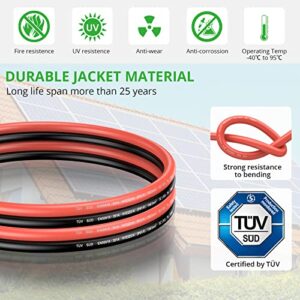 GARLLEN 3 Feet Solar Panel Extension Cable 10AWG/6mm², Solar Panel Cable with IP68 Waterproof, Solar Panel Photovoltaic Cable with Female and Male Connectors (3FT Red + 3FT Black)