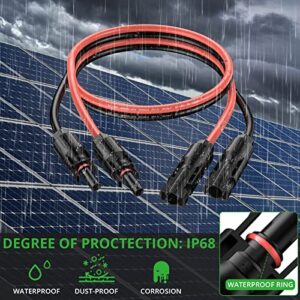 GARLLEN 3 Feet Solar Panel Extension Cable 10AWG/6mm², Solar Panel Cable with IP68 Waterproof, Solar Panel Photovoltaic Cable with Female and Male Connectors (3FT Red + 3FT Black)