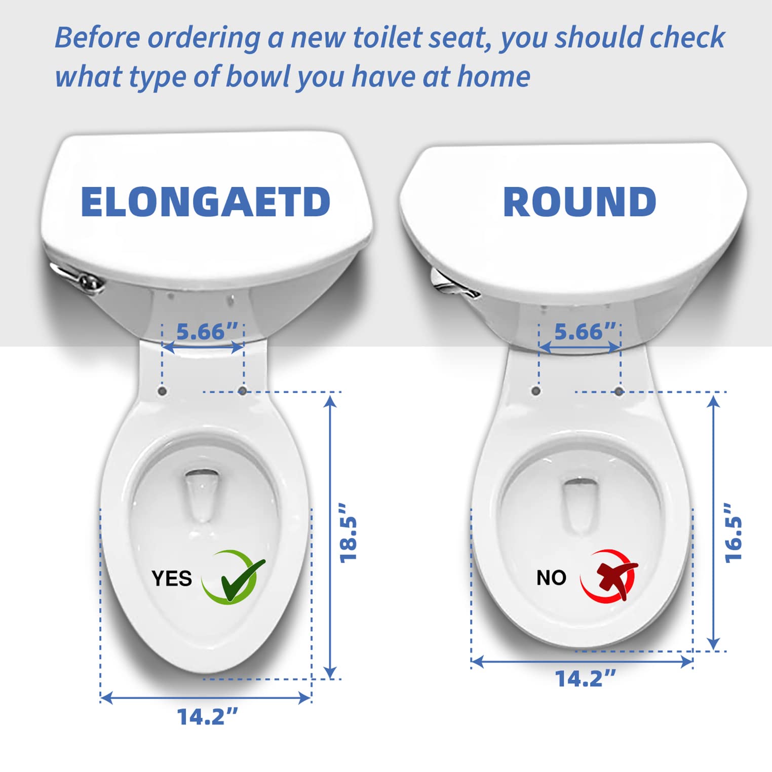 Commercial Heavy Duty Open Front Toilet Seat Without Cover, Thickened Material, Never Loosen, ELONGATED, White (18.5”), 1-Pack