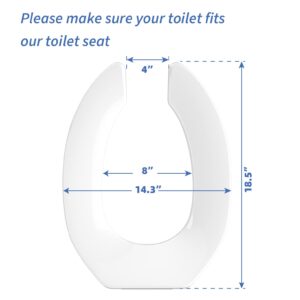 Commercial Heavy Duty Open Front Toilet Seat Without Cover, Thickened Material, Never Loosen, ELONGATED, White (18.5”), 1-Pack