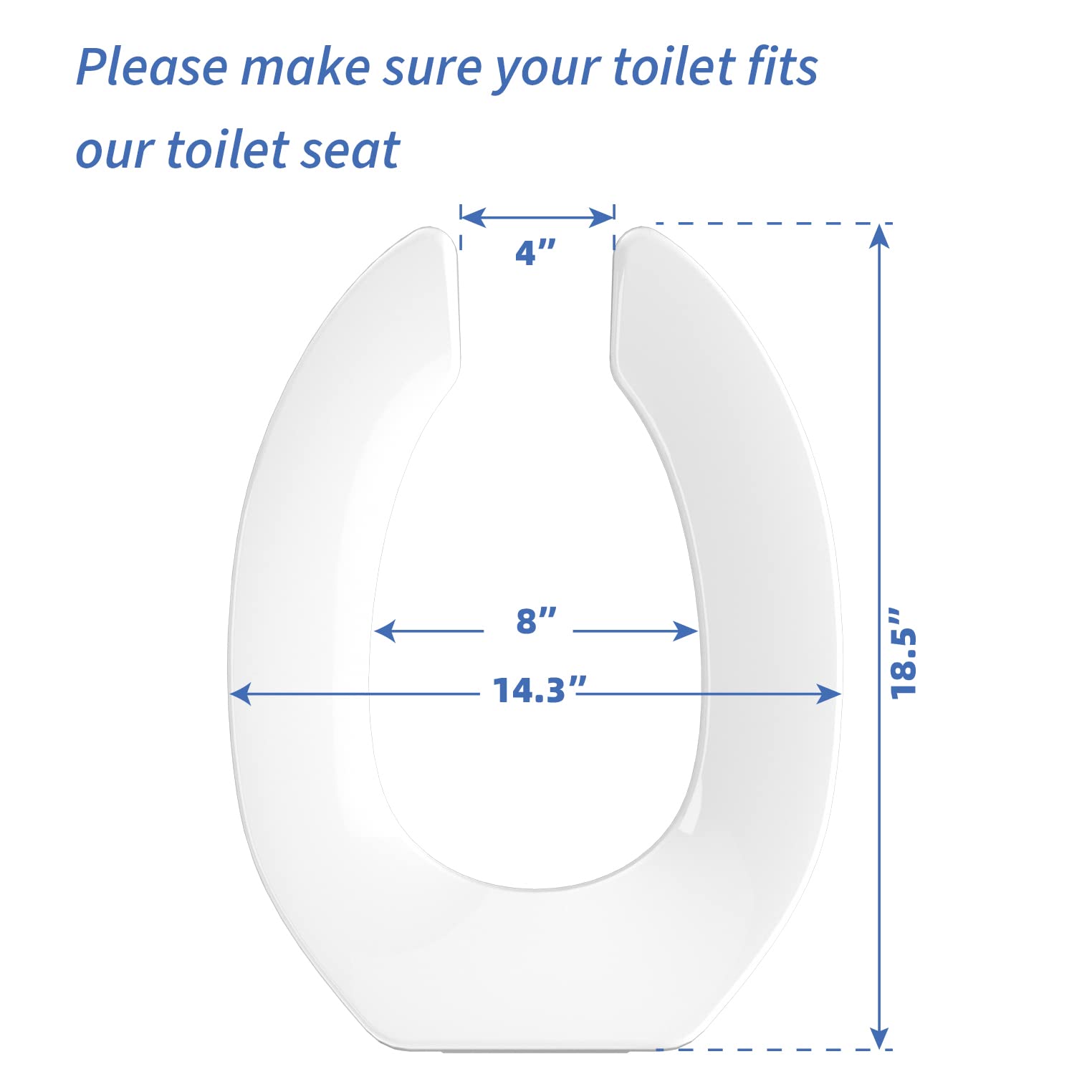 Commercial Heavy Duty Open Front Toilet Seat Without Cover, Thickened Material, Never Loosen, ELONGATED, White (18.5”), 1-Pack