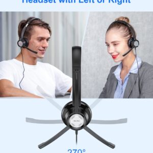 New bee USB Headset with Microphone for PC Computer Headset, Single Ear Headset Noise Cancelling Mic, Call Center Wired Headset with 3.5mm/USB/Type C for Skype Zoom Tablet Laptop (Black)