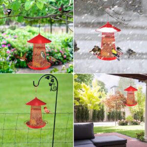 Gaprass Bird Feeder, 3 Tier Retractable Metal Bird Feeders for Outside Hanging, 6.6 Lbs Large Capacity with 3 Perches, Squirrel-Proof Bird Feeder for 360°Feeding Area for Wild Birds (Red)