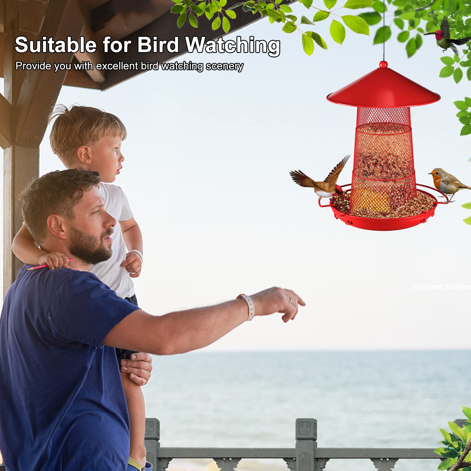 Gaprass Bird Feeder, 3 Tier Retractable Metal Bird Feeders for Outside Hanging, 6.6 Lbs Large Capacity with 3 Perches, Squirrel-Proof Bird Feeder for 360°Feeding Area for Wild Birds (Red)