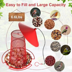 Gaprass Bird Feeder, 3 Tier Retractable Metal Bird Feeders for Outside Hanging, 6.6 Lbs Large Capacity with 3 Perches, Squirrel-Proof Bird Feeder for 360°Feeding Area for Wild Birds (Red)