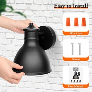 Brightever Outdoor Lights Wall Sconces Lantern, Farmhouse Wall Mount Porch Lights Fixtures, Industrial Patio Exterior Barn Light, Matte Black E26 Socket Lamp for Garage Doorway Bathroom(2 Packs)