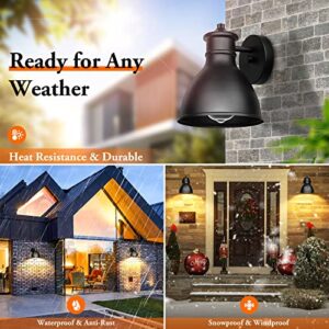 Brightever Outdoor Lights Wall Sconces Lantern, Farmhouse Wall Mount Porch Lights Fixtures, Industrial Patio Exterior Barn Light, Matte Black E26 Socket Lamp for Garage Doorway Bathroom(2 Packs)