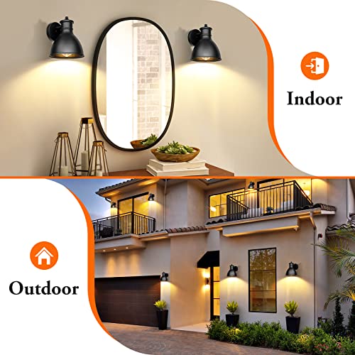 Brightever Outdoor Lights Wall Sconces Lantern, Farmhouse Wall Mount Porch Lights Fixtures, Industrial Patio Exterior Barn Light, Matte Black E26 Socket Lamp for Garage Doorway Bathroom(2 Packs)