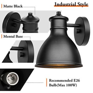 Brightever Outdoor Lights Wall Sconces Lantern, Farmhouse Wall Mount Porch Lights Fixtures, Industrial Patio Exterior Barn Light, Matte Black E26 Socket Lamp for Garage Doorway Bathroom(2 Packs)