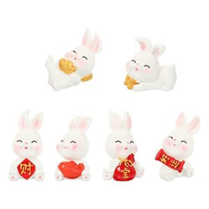 sewroro 6pcs mini rabbit figures lucky fortune miniature bunny figurine statue animal model 2023 chinese new year car decoration souvenir gift diy micro garden landscape succulent bonsai