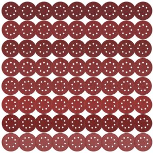 hongway 72pcs sanding discs set 5 inch orbital sander sandpaper, hook and loop orbit sander pads, 60 120 180 240 320 400 600 800 grit 8 hole for power random sander