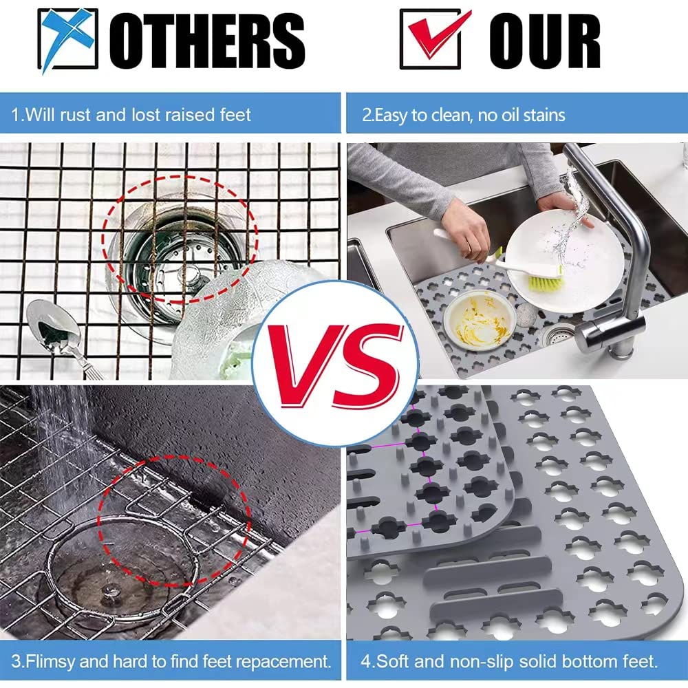 Sink Protectors for Kitchen Sink, 2 Pack Kitchen Sink Mats Cut to Fit for Bottom of Kitchen Sink, 15.7"x11.4" Non-Slip Heat Resistant Sink Grid Accessories for Farmhouse Stainless Steel Porcelain Sink