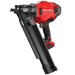 craftsman v20 cordless framing nailer, nail gun, 21 degree, up to 3-1/4 inch nails, bare tool only (cmcn621plb)