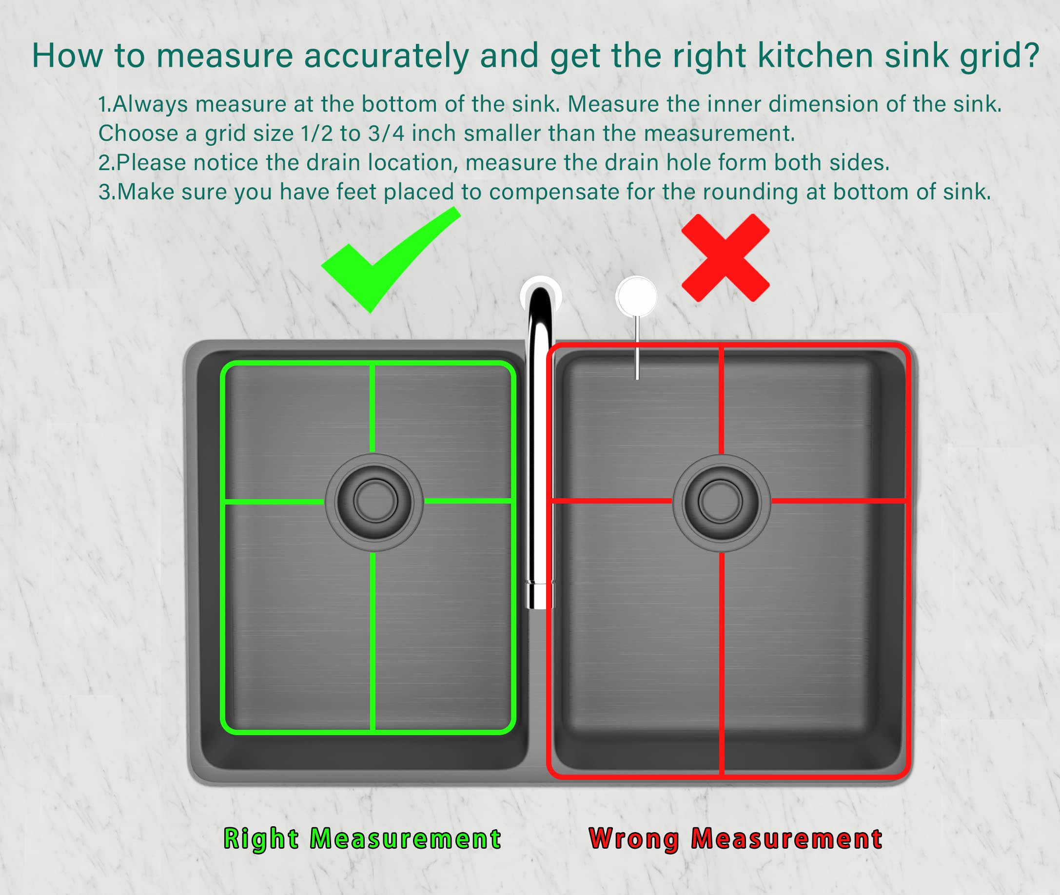 SANNO Sink Grid Sink Protector Grid 26"L X 14"W Kitchen Sink Protector Bottom Grid with Corner Radius Rear Drain Hole, 304 Stainless Steel for Kitchen Sink Grate