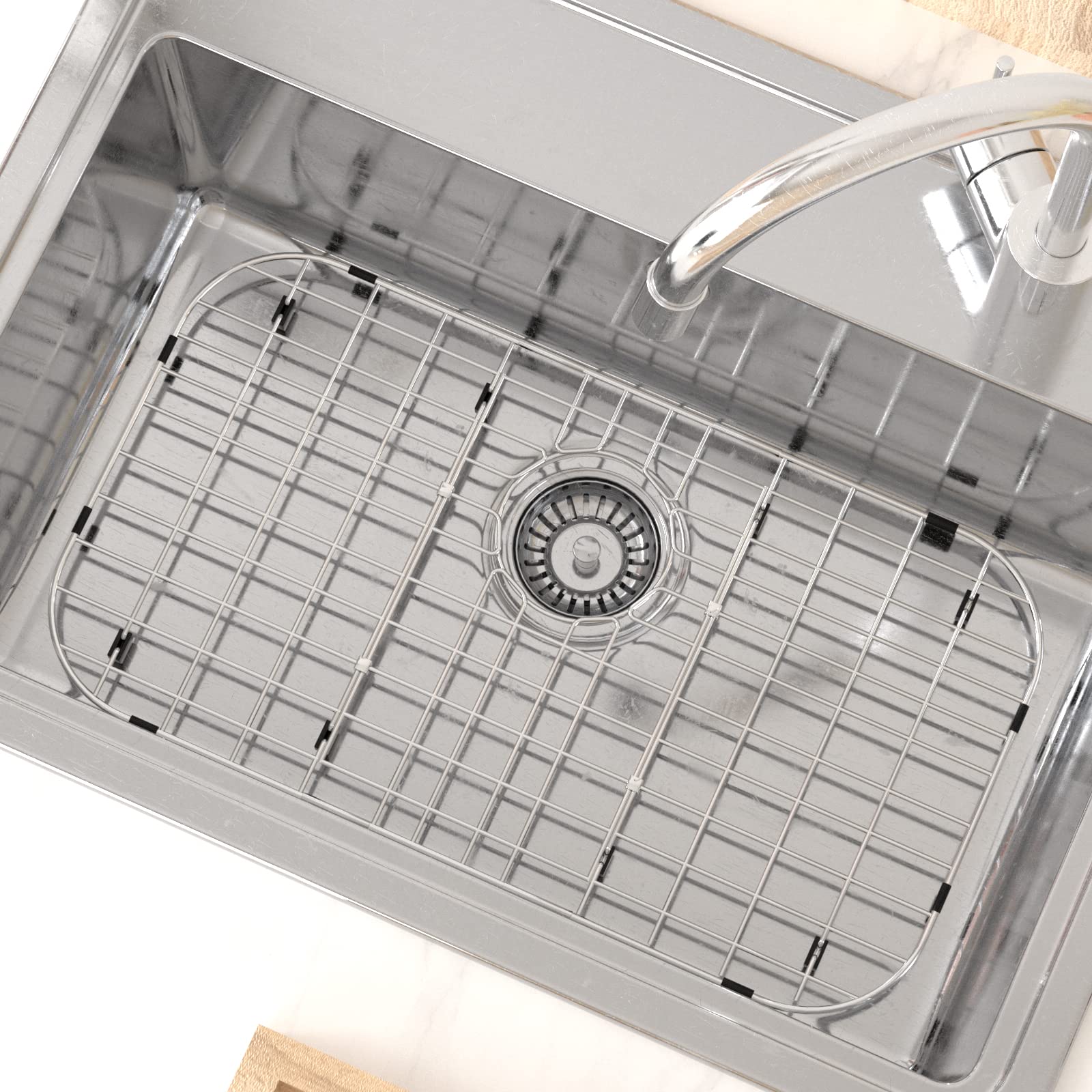 SANNO Sink Grid Sink Protector Grid 26"L X 14"W Kitchen Sink Protector Bottom Grid with Corner Radius Rear Drain Hole, 304 Stainless Steel for Kitchen Sink Grate