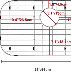 SANNO Sink Grid Sink Protector Grid 26"L X 14"W Kitchen Sink Protector Bottom Grid with Corner Radius Rear Drain Hole, 304 Stainless Steel for Kitchen Sink Grate