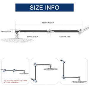 NearMoon Adjustable Shower Arm, Shower Extension Arm Universal Connection, Rise or Lower Shower Head, Adjust Height/Angle to Upgrade Shower Experience, Anti-Leak, 16 Inch (Chrome)