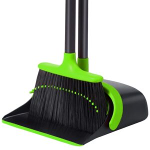 broom and dustpan set, broom and dustpan, broom and dustpan set for home, upgrade 52" long handle broom with stand up dustpan combo set for office home kitchen lobby floor use, dust pan and broom set