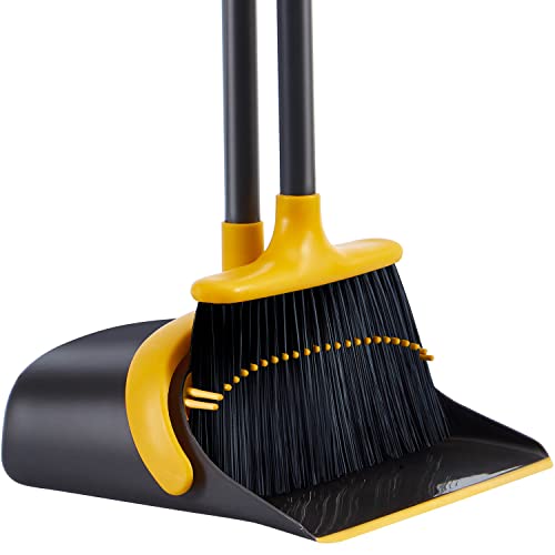 Broom and Dustpan Set, Broom and Dustpan, Broom and Dustpan Set for Home, Stand Up Dustpan Combo Set for Office Home Kitchen Lobby Floor Use (Yellow)