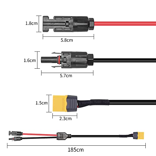 YACSEJAO Solar to XT60 Connector Cable 1.8M/5.9FT 16AWG Solar Charge Adapter to XT60H Male Extension Cable for RV Portable Power Station, Lipo Battery