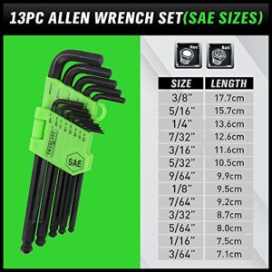 SWANLAKE 27PCS Allen Wrench Set, Hex Key Set Long Arm Ball End Hex Wrench Set, Inch/Metric T Handle Allen Wrench Set