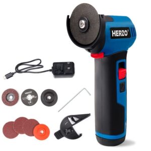 herzo mini angle grinder cordless 2 inch, 7.2v lithium brushless grinder tool for cutting, grinding