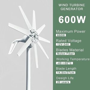 Smaraad 600W 24V Wind Turbine Generator, Wind Generator Kit with Charge Controller, Wind Power Generator for Marine, RV, Home, Windmill Generator Suit for Hybrid Solar Wind System