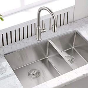 ROVOGO 33x19x9 in. Undermount 60/40 Double Bowl Kitchen Sink, Stainless Steel Sink Deep Handmade 2 Offset Basin with Basket Strainer, Brushed