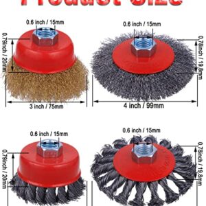 SHITIME 4 Inch Wire Wheel Cup Brush Set, Coarse Twisted Knotted Wire Wheel for Angle Grinder, 5/8 Inch-11 Threaded Arbor, 0.020" Carbon Steel Wire Brush for Grinder, Deep Sanding Heavy Rust, Paint