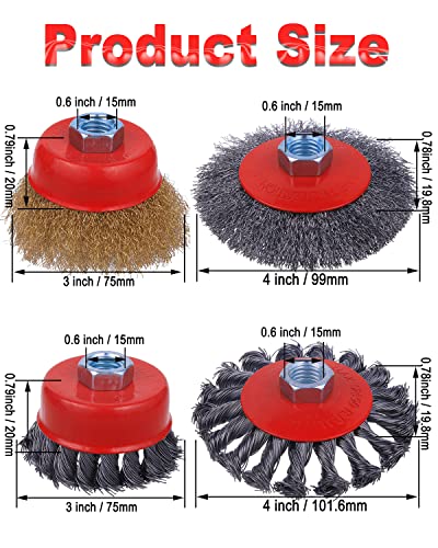 SHITIME 4 Inch Wire Wheel Cup Brush Set, Coarse Twisted Knotted Wire Wheel for Angle Grinder, 5/8 Inch-11 Threaded Arbor, 0.020" Carbon Steel Wire Brush for Grinder, Deep Sanding Heavy Rust, Paint