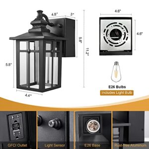 SIEPUNK Porch Light with Outlet, Dusk to Dawn Outdoor Light with GFCI Outlet, Anti-Rust Outdoor Wall Lantern Exterior Light Fixture, Outside Lights for House Front Door Patio Garage, Bulb Included