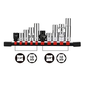 MIXPOWER 10PCS 1/4" & 3/8" Drive 10mm 6 Point Single Size Socket Set, 10mm Socket Set, Magnetic Socket, Universal Joint, Deep& Standard Socket