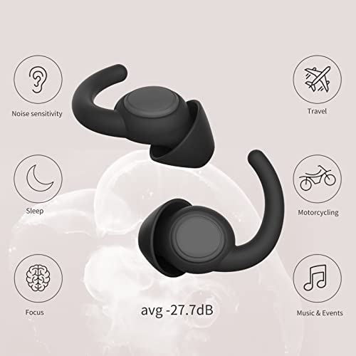 WUTAN Ear Plugs for Sleeping Noise Cancelling 14-38dB, Comfortable Soft Reusable Silicone Ear Plugs Noise Reduction Earplugs for Sleep Snoring Concert Work Travel (black2)