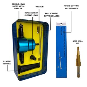 TR TOOLROCK Double Headed Sheet Metal Nibbler Cutter, Metal Nibbler Drill Attachment with Step Drill Bit, Straight Curve and Circle Cutting