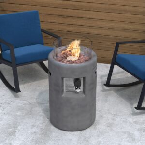 SUNBURY Outdoor Small Propane Fire Pit, Gas Fire Pit for Outside Patio, Propane Fire Pit Table Column 40,000 BTU (Dark Gray)