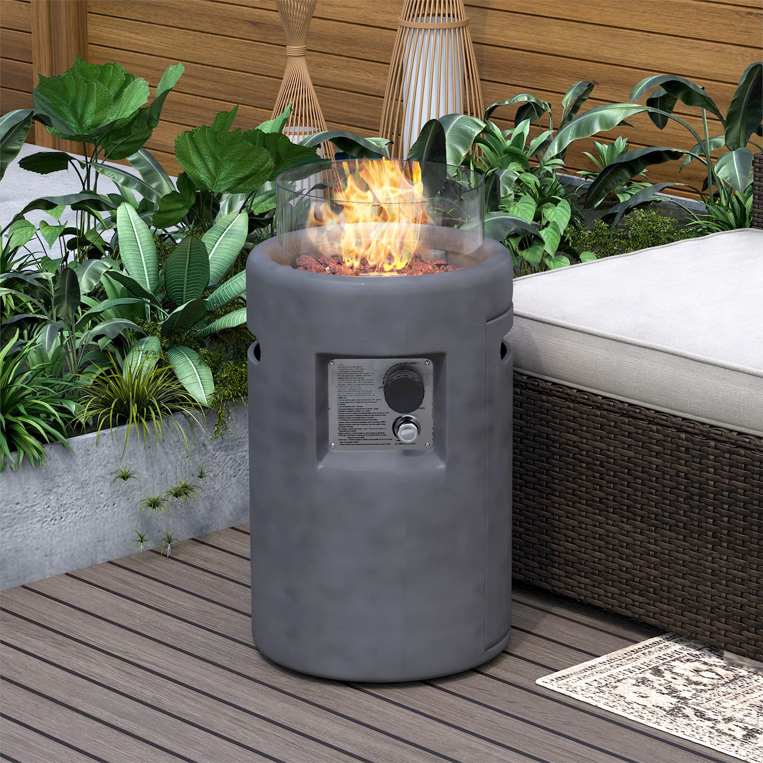 SUNBURY Outdoor Small Propane Fire Pit, Gas Fire Pit for Outside Patio, Propane Fire Pit Table Column 40,000 BTU (Dark Gray)