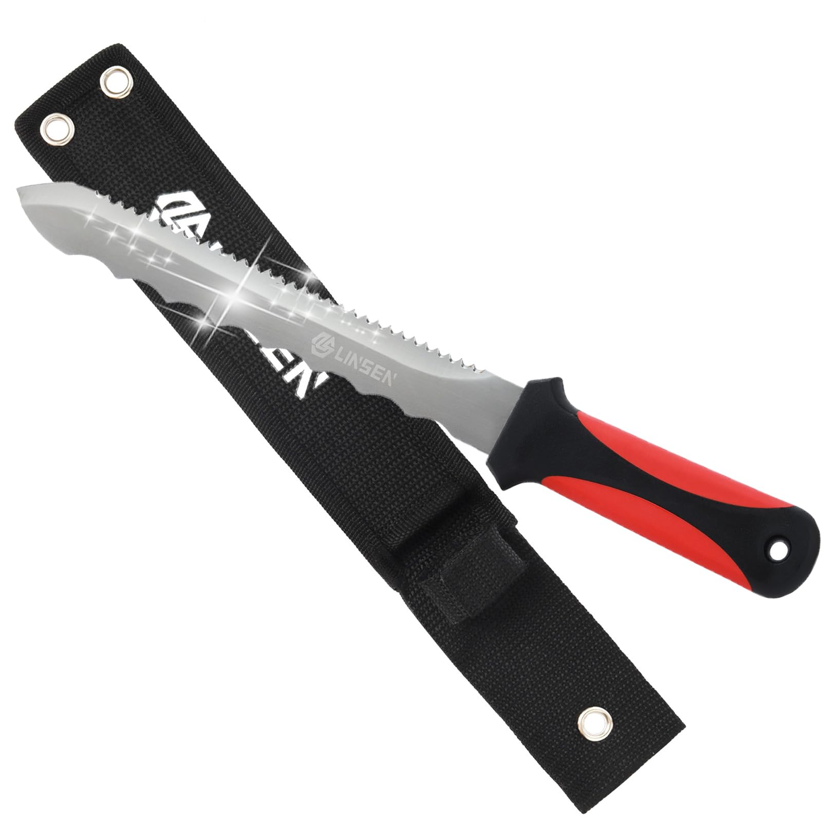 PAXLINSEN Stainless Steel Garden Knife with 11" Blade, Double Side Utility Sod Cutter Lawn Repair Garden Knife with Nylon Sheath (RED)