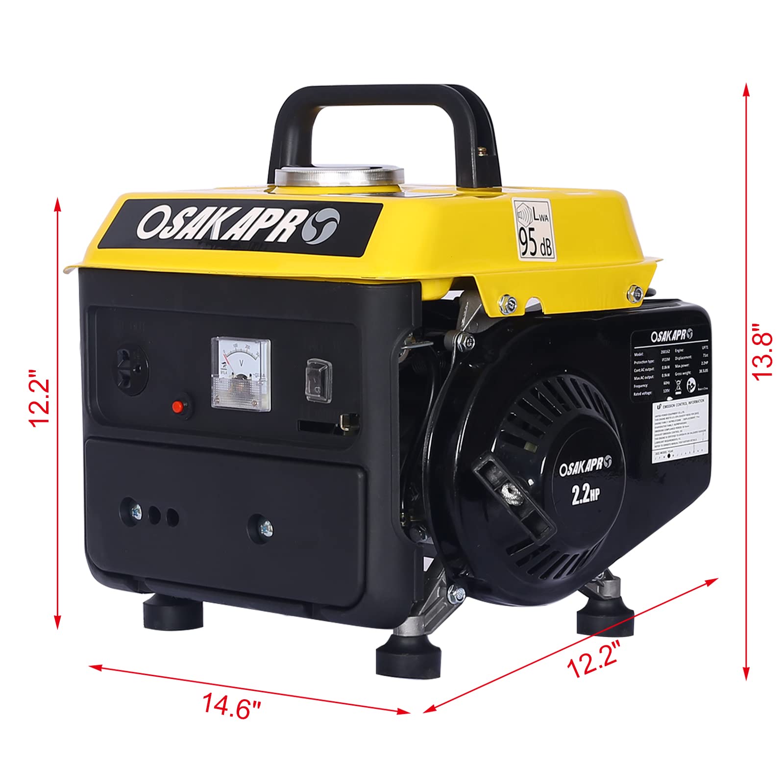 Rophefx Portable Gas Powered Generator 900W Low Noise Outdoor Little Camping Generator for Home Use, Black & Yellow