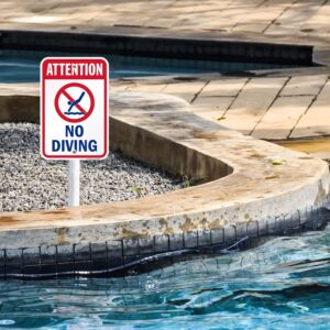 SmartSign Attention No Diving Sign - 2 Pack, 18 x 12 inch, Pool Sign, 2mm Aluminum Composite, Pre-Drilled Holes, Red/Blue on White