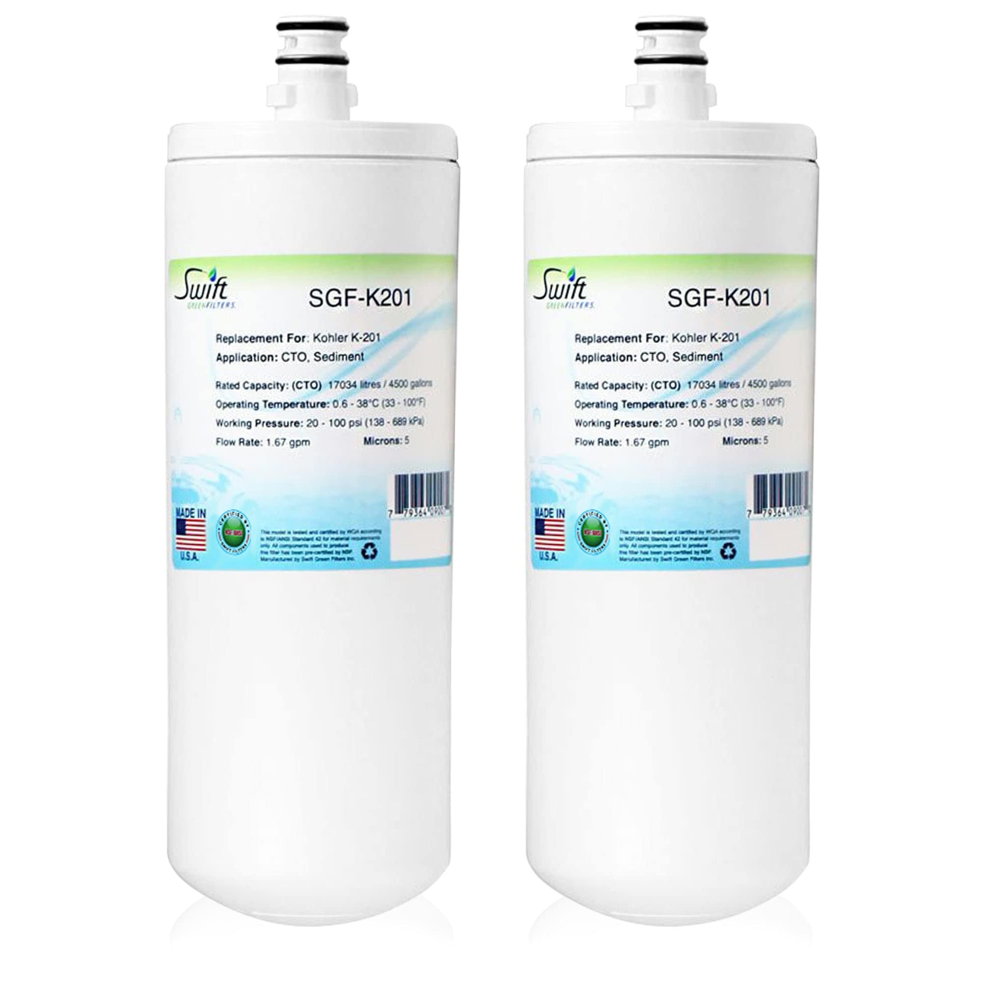 Swift Green Filters SGF-K201 Compatible Undersink Water Filter for Kohler K201 (2 Pack),Made in USA