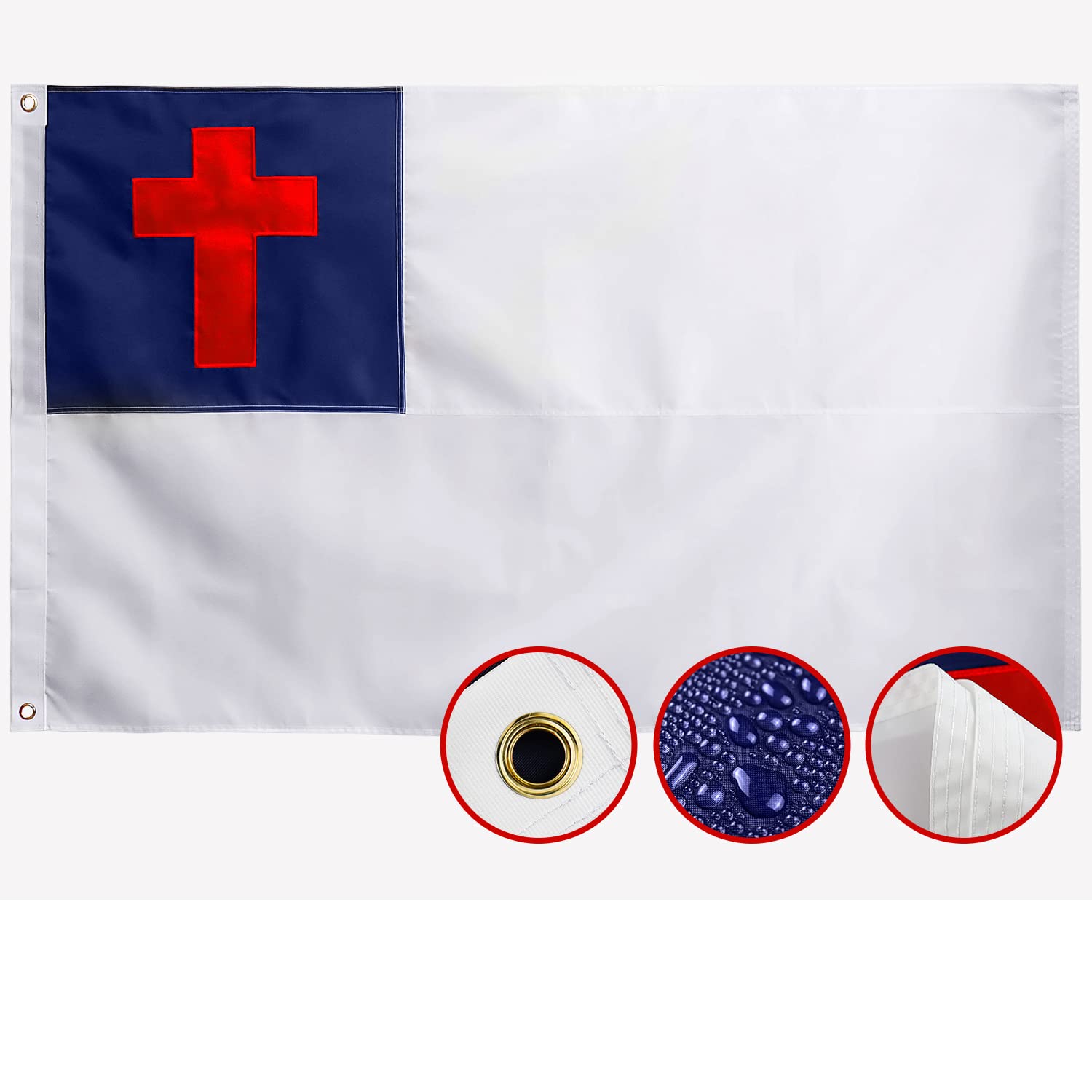 Christian Flag 3x5 Outdoor Made in USA Embroidered,Heavy Duty Nylon,Sewn Stripes, Stronger Brass Grommets,Christianity Easter Day,Jesus Flags Flags Perfect for Outside