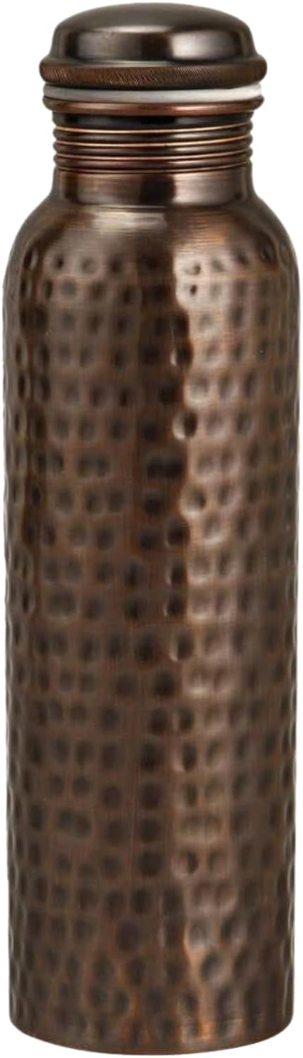 Craft Trade Ayurveda Copper Water Bottle for Drinking 32oz Antique Black Pure Copper Water Bottle Pitcher Travel Water Bottle for Gym,Office, Hiking, Outdoor -Ayurvedic Hammered Water Bottle with Lid