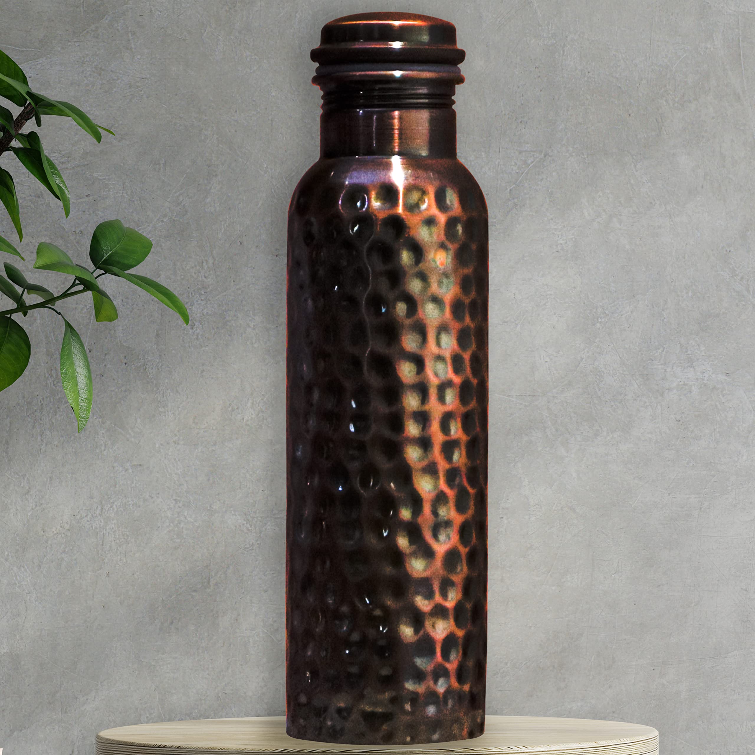 Craft Trade Ayurveda Copper Water Bottle for Drinking 32oz Antique Black Pure Copper Water Bottle Pitcher Travel Water Bottle for Gym,Office, Hiking, Outdoor -Ayurvedic Hammered Water Bottle with Lid