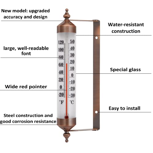 TERMOFLY 10.2 inch New Premium Steel Indoor/Outdoor Thermometer Waterproof Decorative