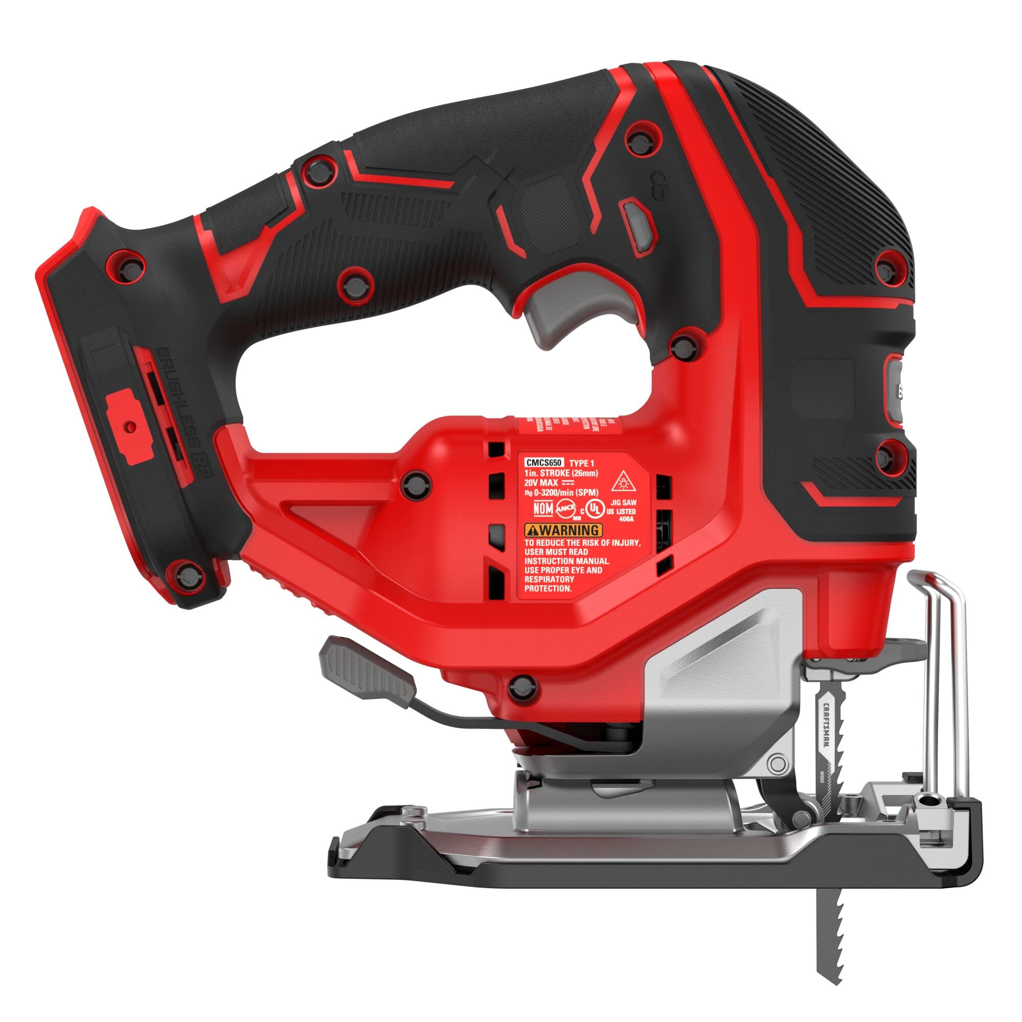 CRAFTSMAN V20 RP Cordless Jig Saw, 3 Orbital Settings, Up to 3,200 SPM, Variable Speed Keyless, Bare Tool Only (CMCS650B)