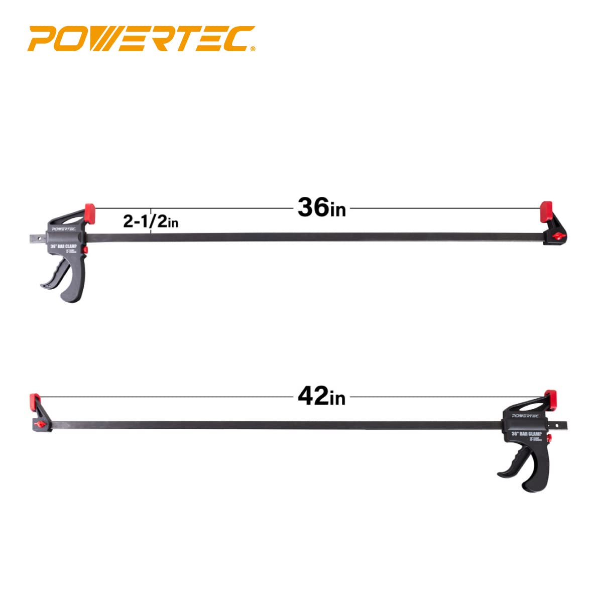 POWERTEC 71789 12", 24" and 36" Bar Clamps with Spreader, Trigger Clamps for Woodworking, One-Handed Carpenter Quick Clamp Sets for Gluing, Wood Clamps for Woodworking Tools, 6 pack