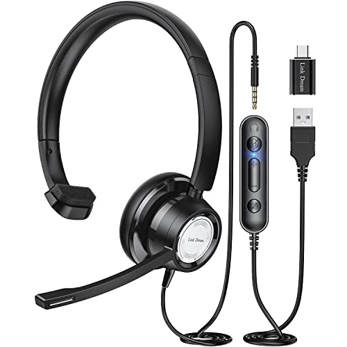 Link Dream USB Headset with Microphone in-line Controls & Ultar Comfort Wired Computer Headset for PC, Business, Office, Call Center, UC, Skype, Zoom, Webinar, Home (Monaural Style)